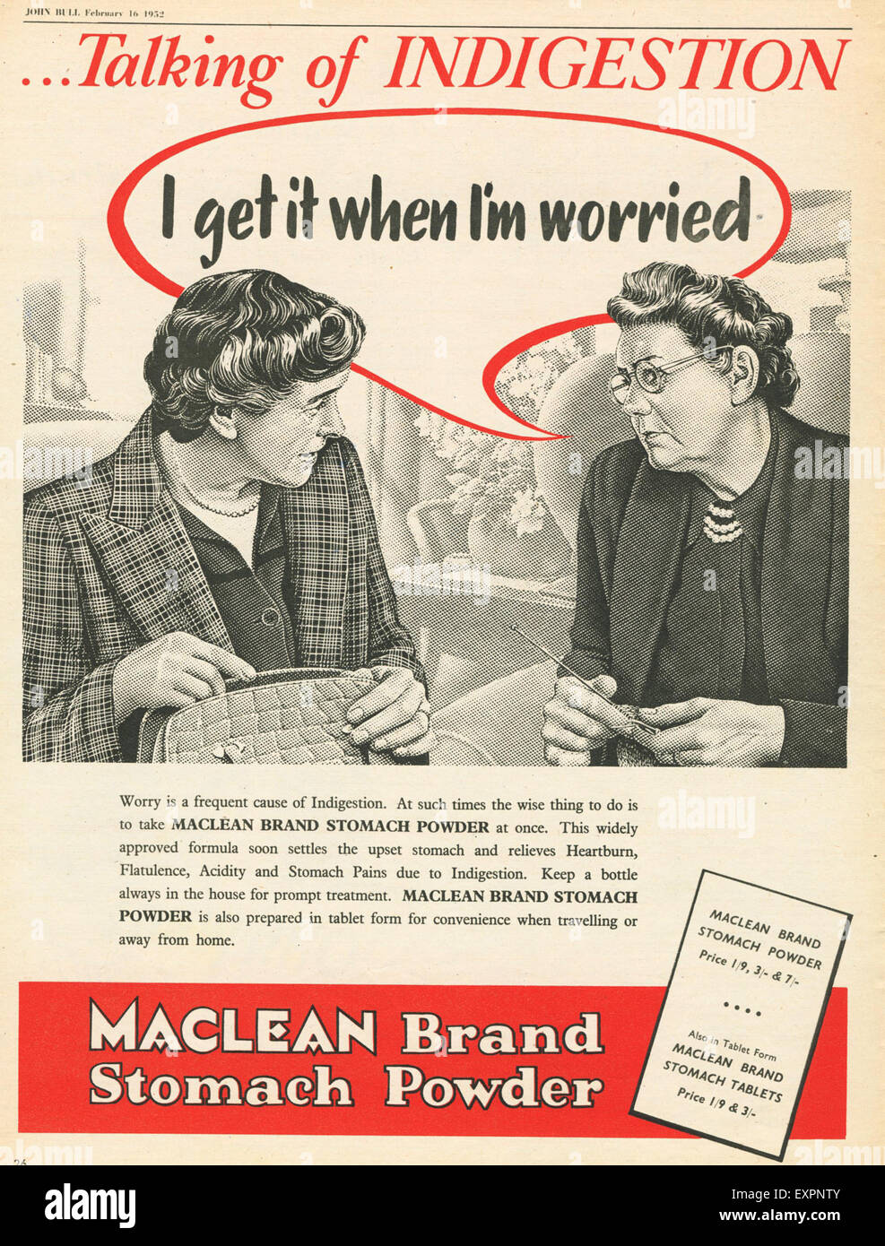 1950s UK Maclean Stomach Powder Magazine Advert Stock Photo - Alamy