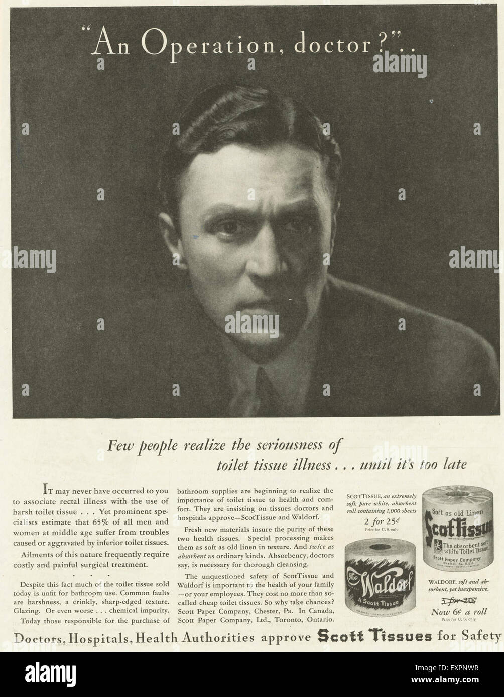 1930s USA Waldorf Scot Tissues Magazine Advert Stock Photo - Alamy