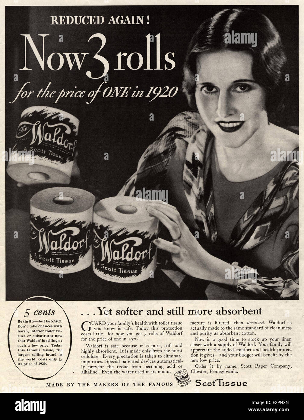 1920s USA Scot Tissues/ Waldorf Magazine Advert Stock Photo - Alamy