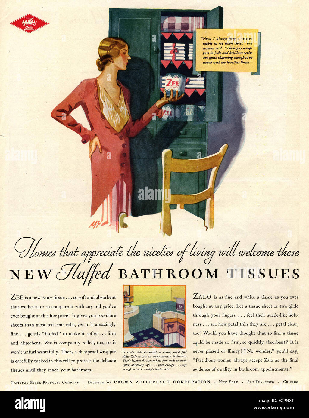 1920s USA Zee Zalo Toilet Paper Magazine Advert Stock Photo - Alamy