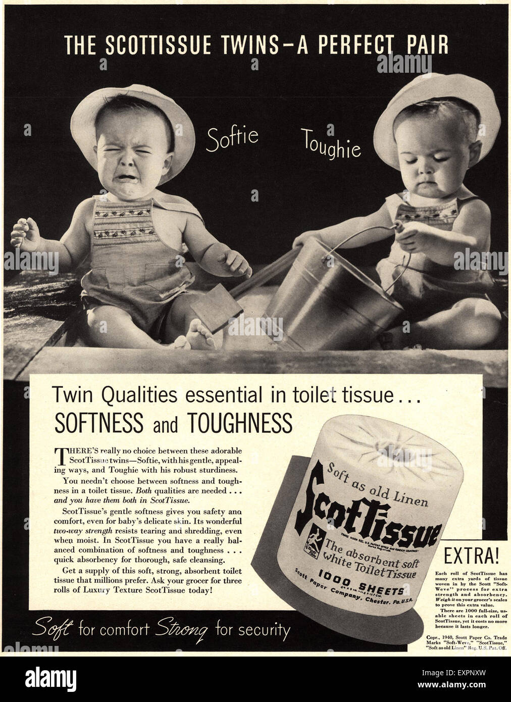 1940s USA Scot Tissues/ Waldorf Magazine Advert Stock Photo - Alamy