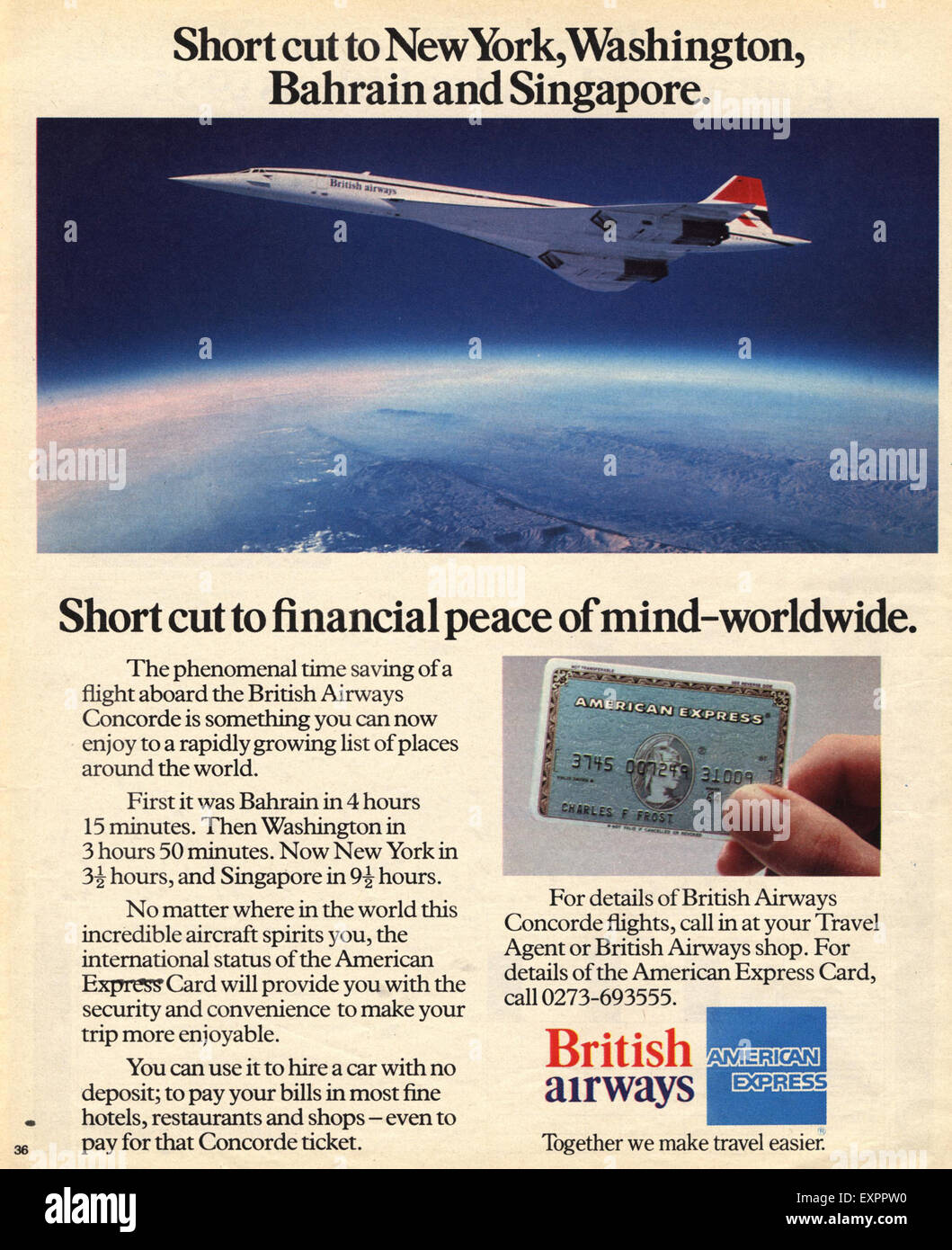 1990s UK British Airways American Express Magazine Advert Stock Photo ...