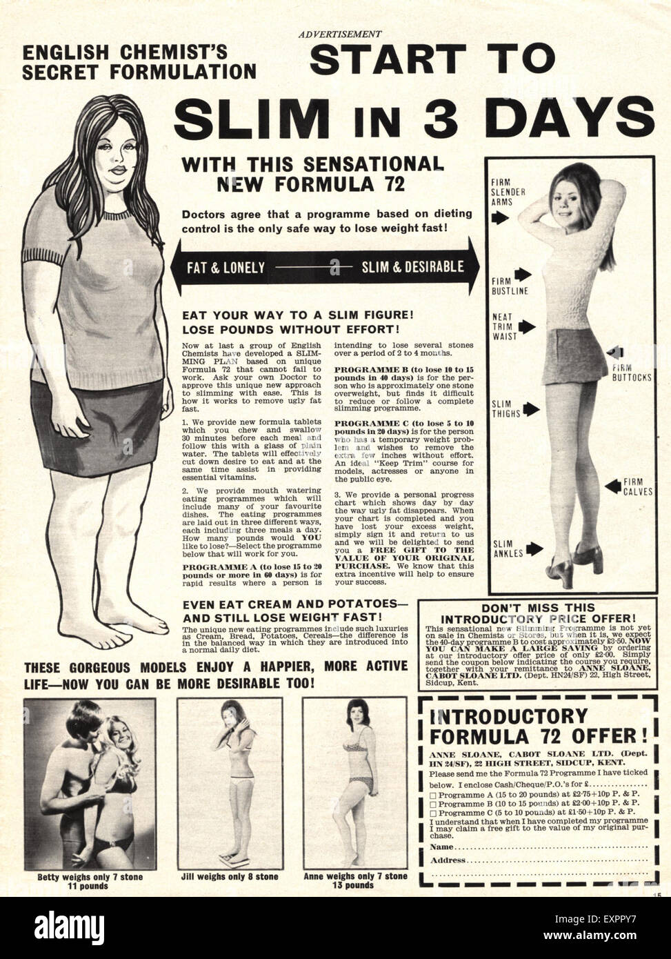 1970s UK Start to Slim in 3 Days Magazine Advert Stock Photo - Alamy