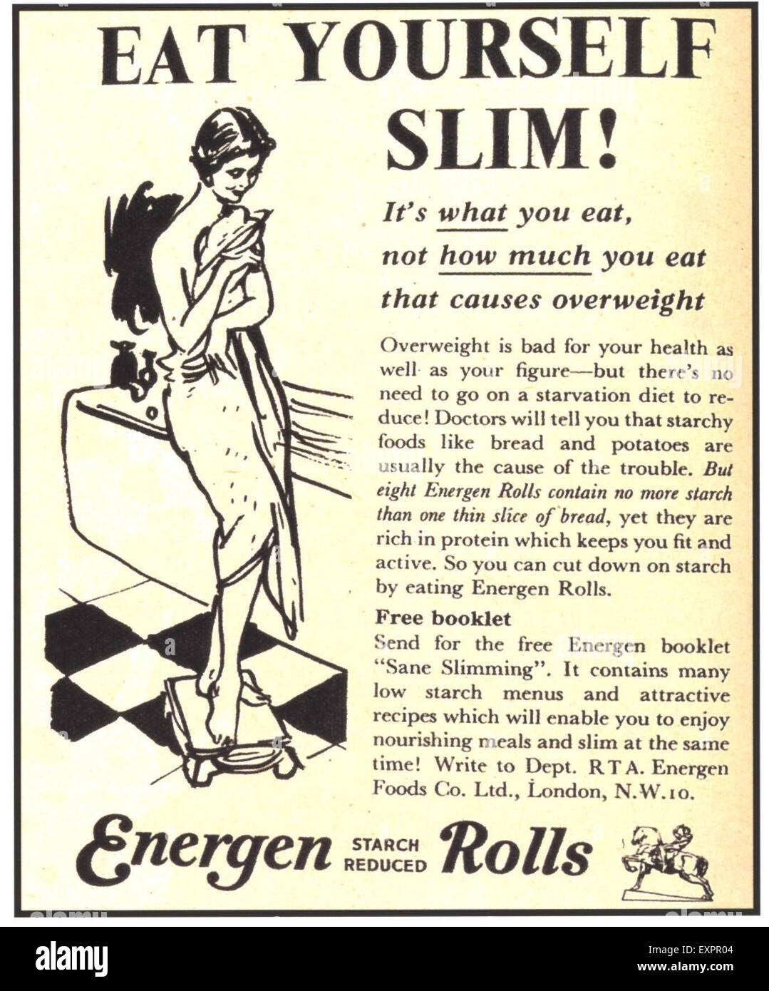 1930s UK Dieting Energen Bread Magazine Advert Stock Photo - Alamy