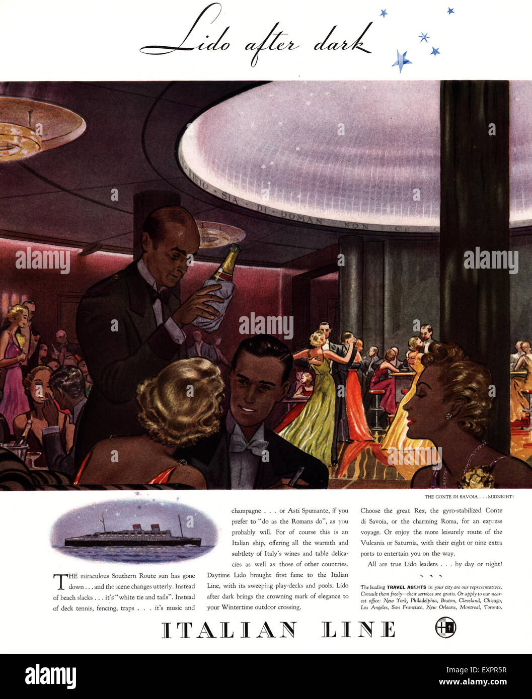 1930s USA Italian Line Cruises Magazine Advert Stock Photo - Alamy