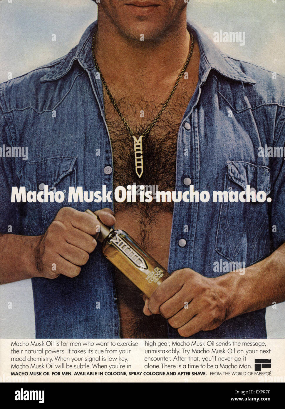 1970s USA Macho Musk Oil Magazine Advert Stock Photo - Alamy