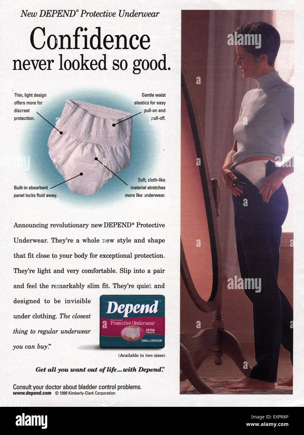 1990s USA Depend Sanitary Protection Magazine Advert Stock Photo - Alamy