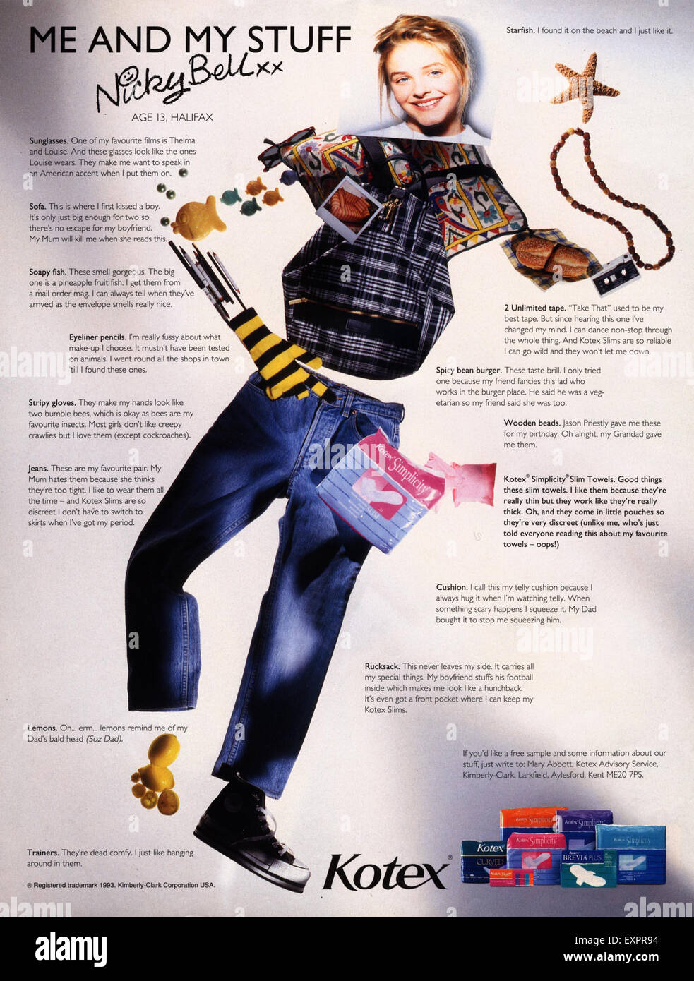 1990s USA Kotex Magazine Advert Stock Photo - Alamy