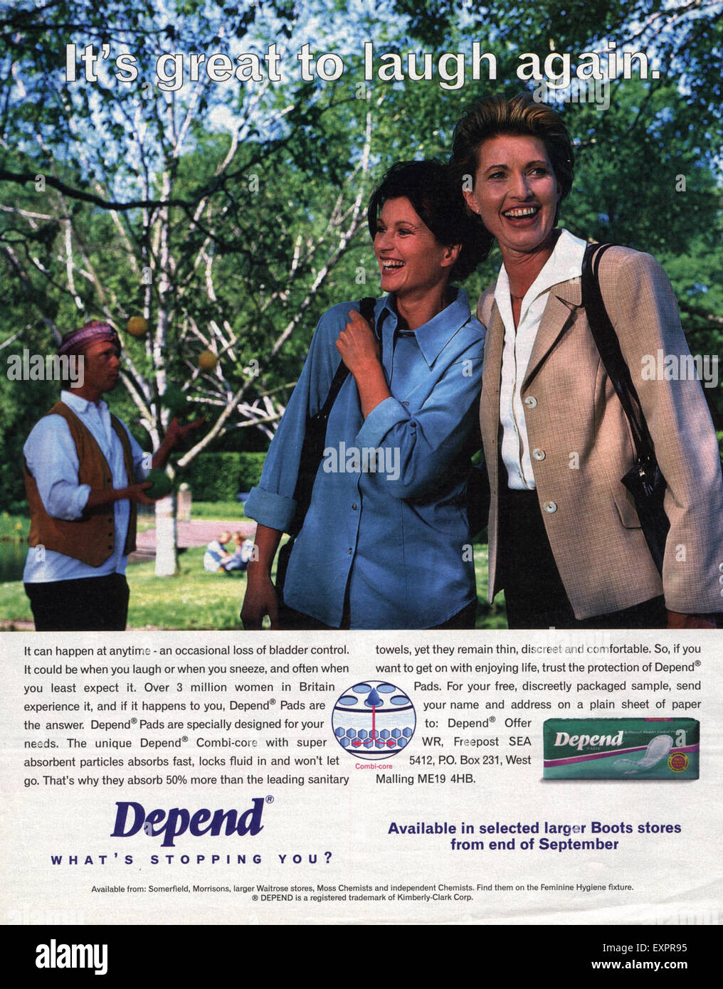 1990s USA Depend Sanitary Protection Magazine Advert Stock Photo - Alamy