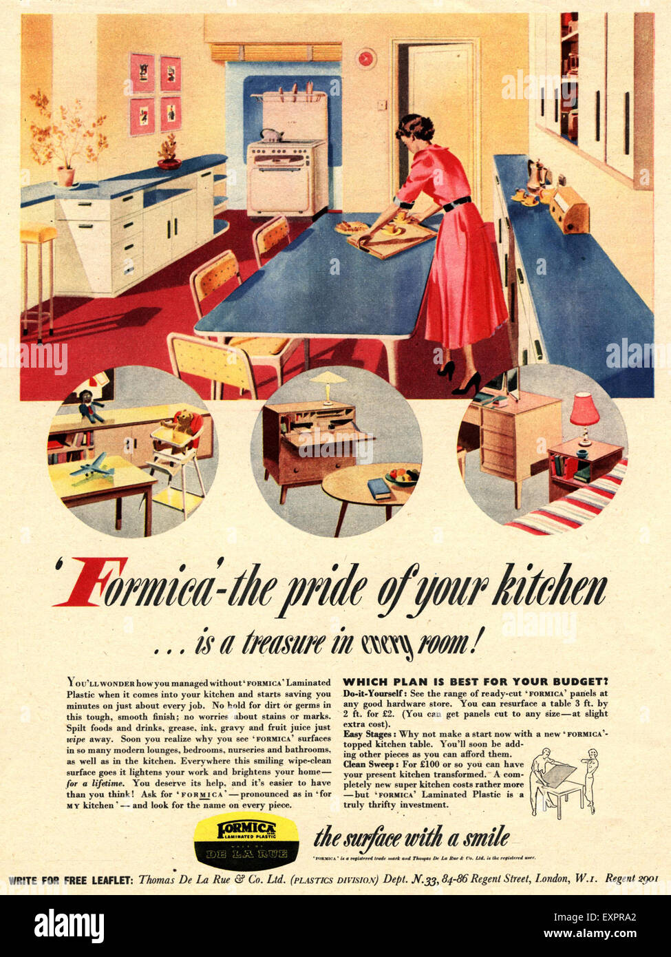 Vintage Formica Kitchen Advertisement Poster 1950s