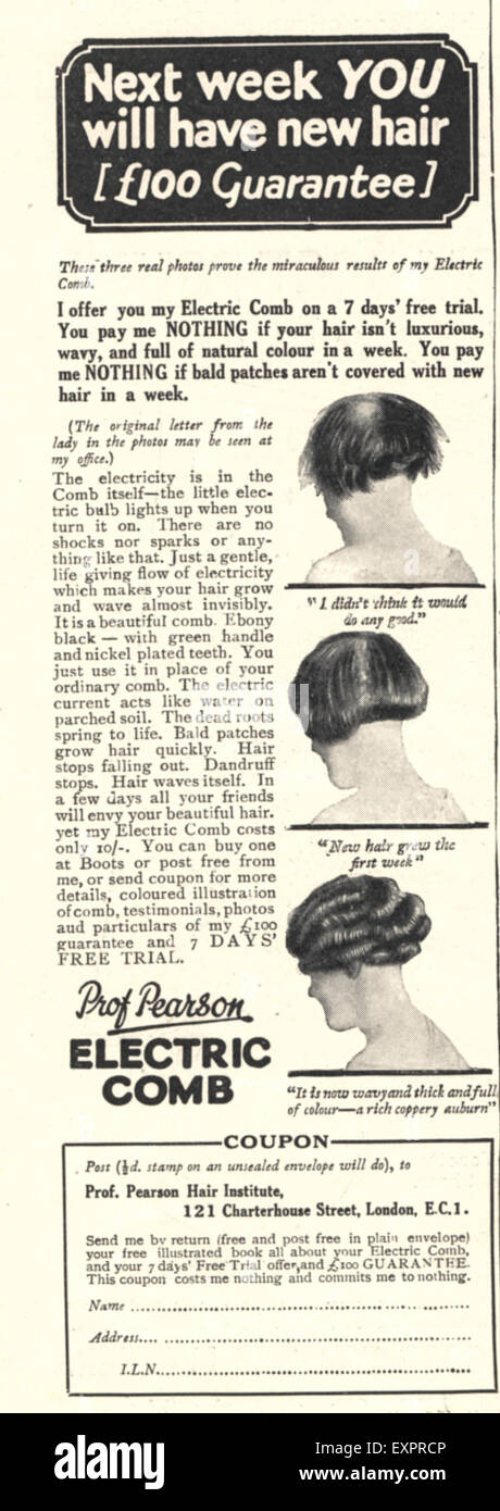1900s UK Prof. Pearson Hair Institute Magazine Advert Stock Photo - Alamy