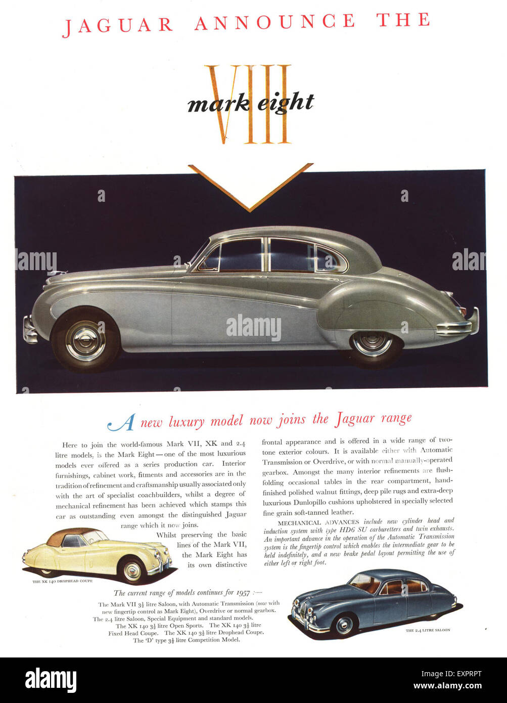 1950s UK Jaguar Magazine Advert Stock Photo - Alamy