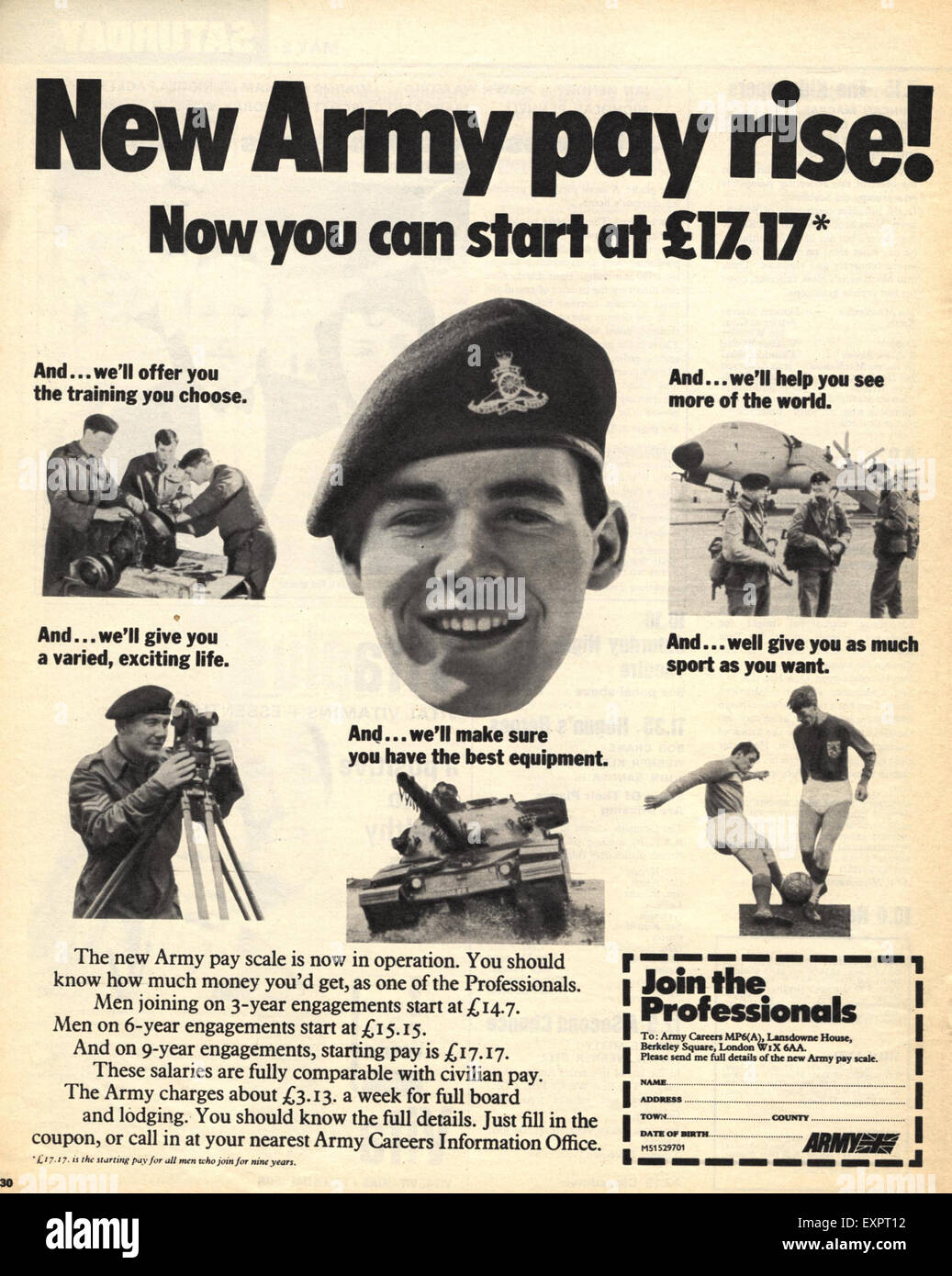 1960s UK New Army Pay Rise Magazine Advert Stock Photo - Alamy