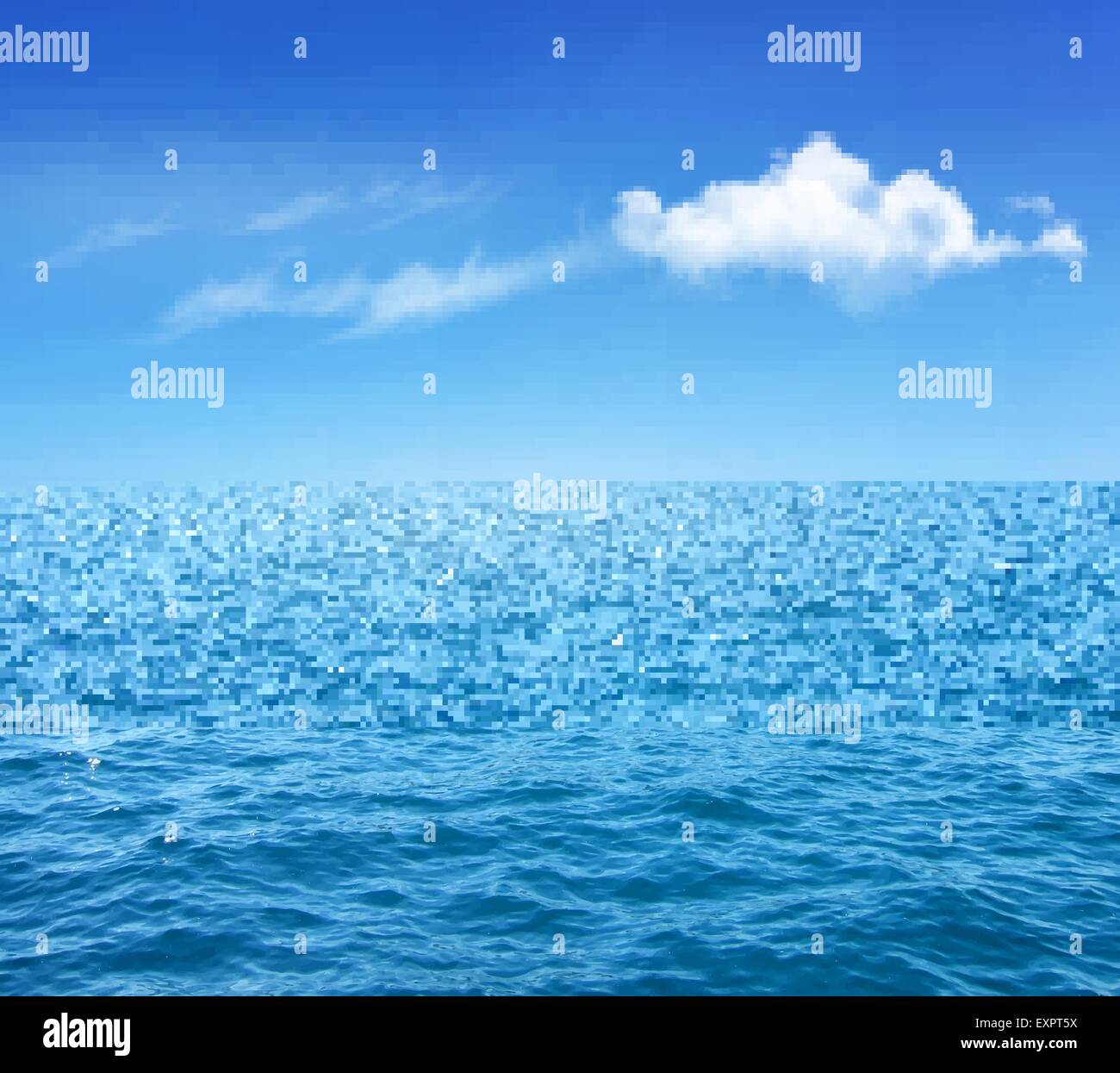 Nature Background With Blue Sea And Blue Sky With Clouds. Vector Stock ...