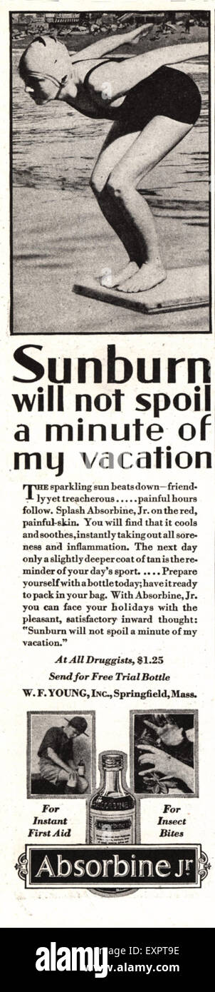 1930s USA Absorbine Aftersun Magazine Advert Stock Photo - Alamy
