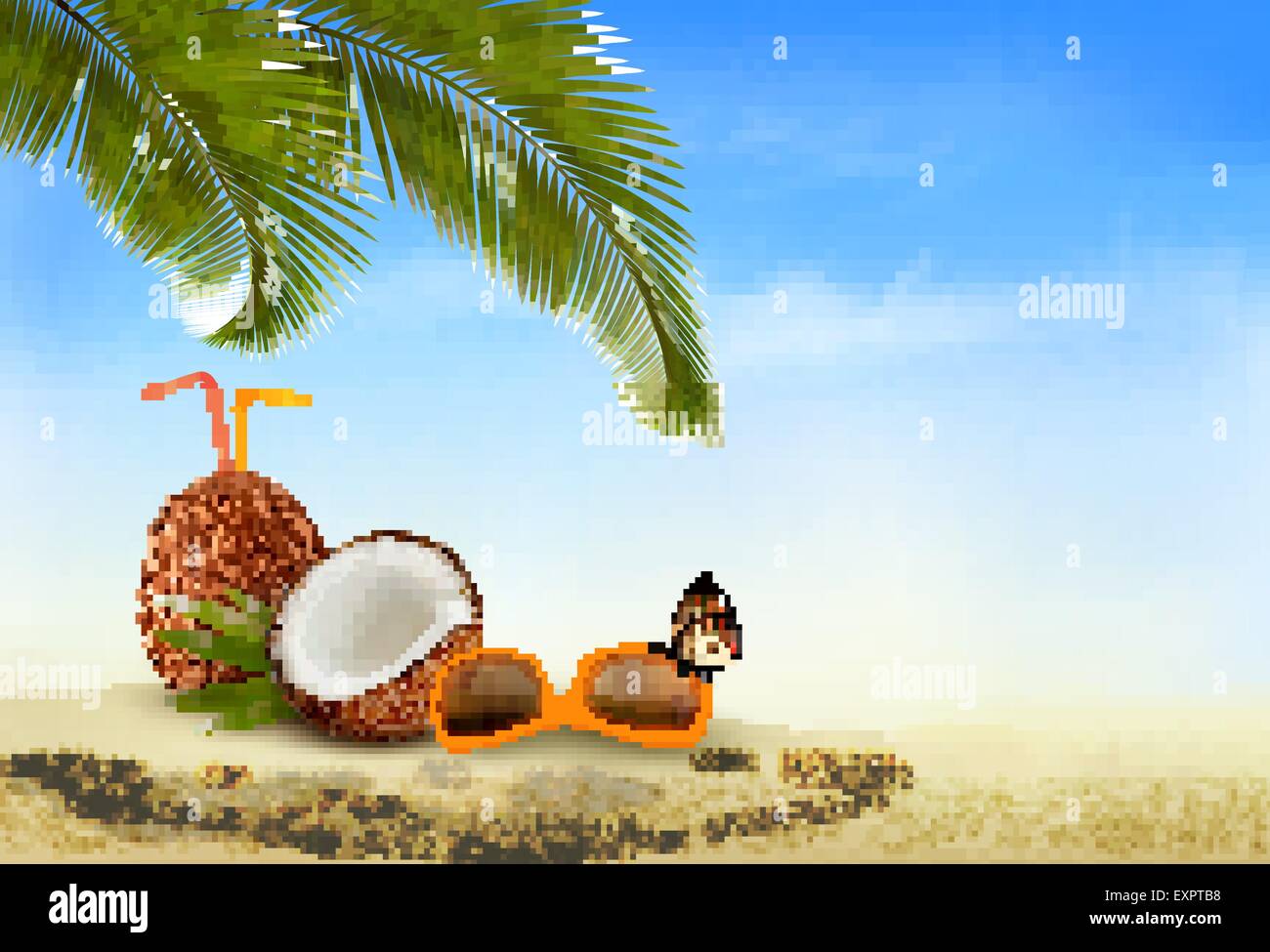 Vacation background. Beach with palm trees and blue sea. Vector Stock ...