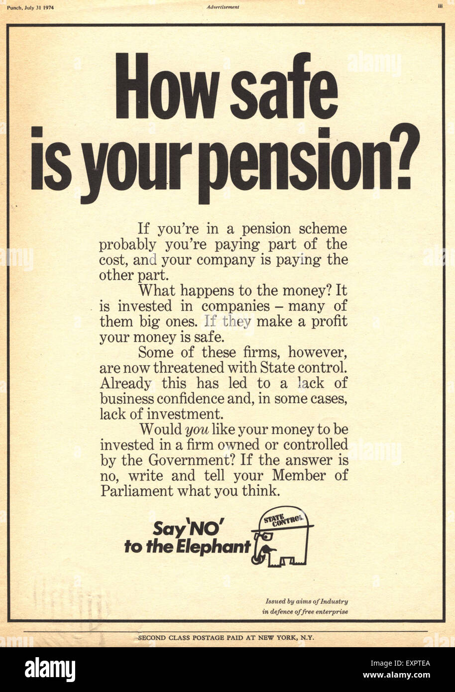 1970s UK Aims Of Industry Pensions Magazine Advert Stock Photo - Alamy