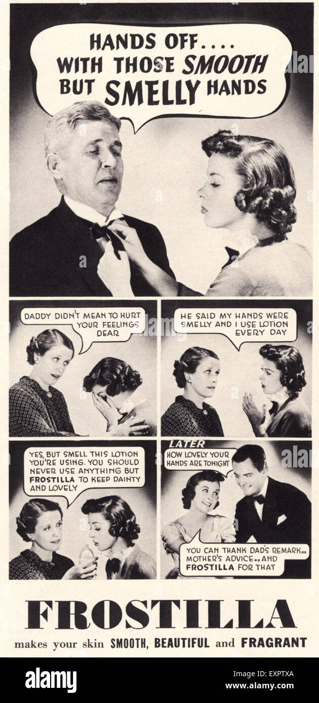1950s USA Frostilla Hand Cream Magazine Advert Stock Photo - Alamy