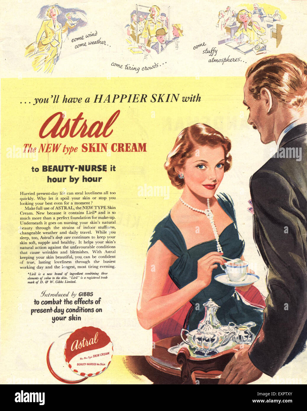 1950s UK Astral Face Cream Magazine Advert Stock Photo - Alamy