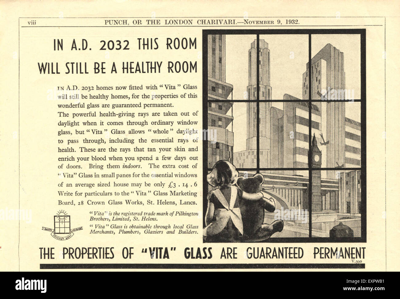 1930s UK Pilkington Glass Vita Magazine Advert Stock Photo - Alamy