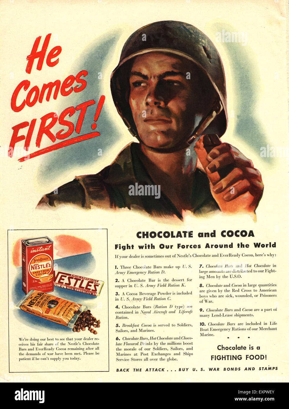 1940s USA Nestle's Magazine Advert Stock Photo - Alamy