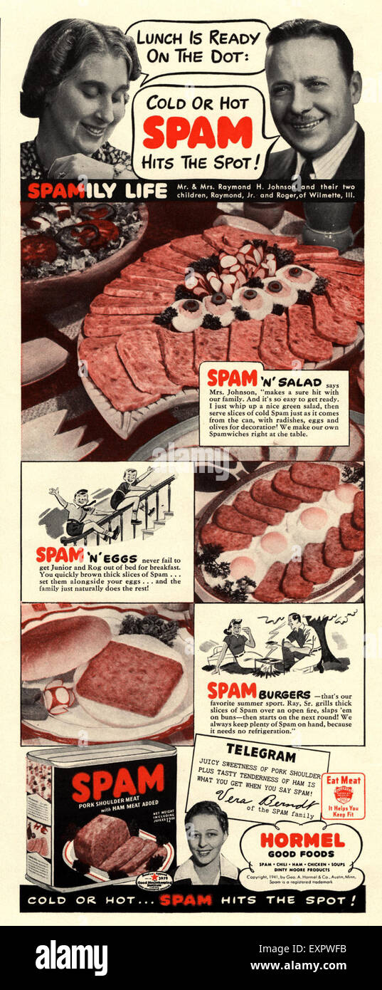 1940s USA Spam Magazine Advert Stock Photo - Alamy