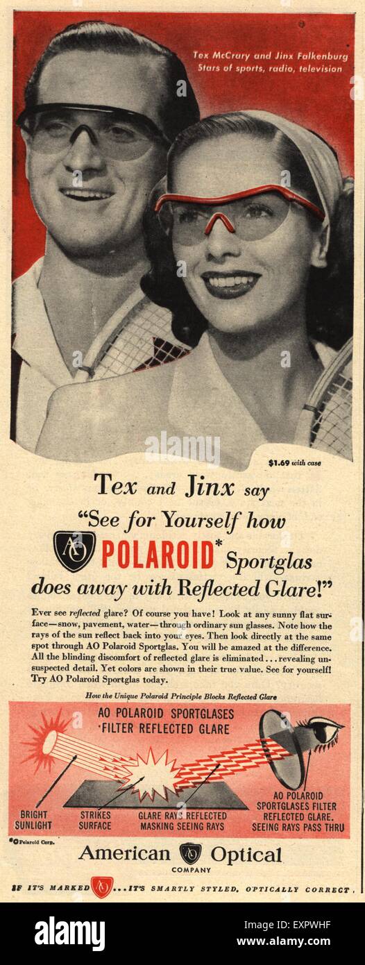 1940s USA Polaroid Sunglasses Magazine Advert Stock Photo - Alamy