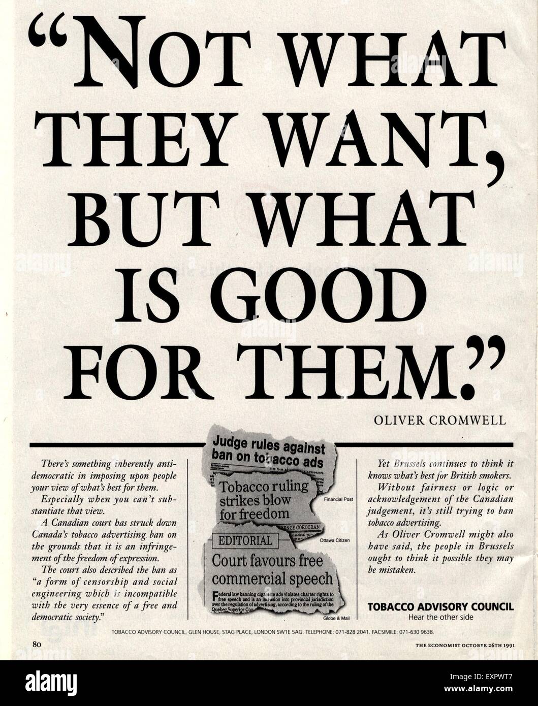 1980s UK Pro-Choice Smoking Magazine Advert Stock Photo - Alamy