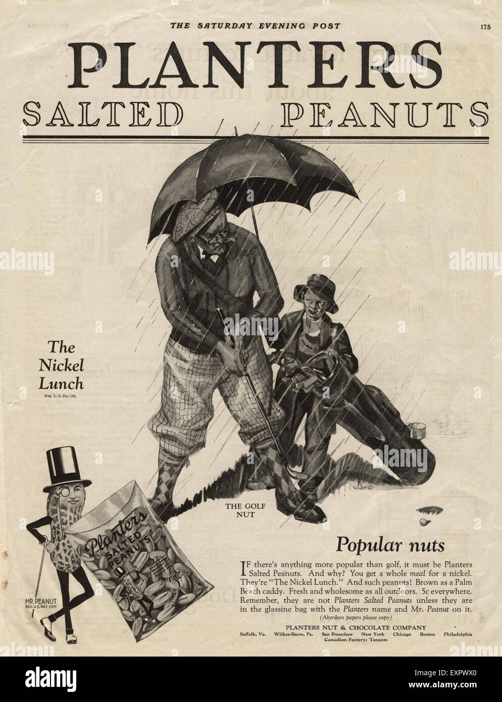 1920s USA Planters Peanuts Magazine Advert Stock Photo - Alamy