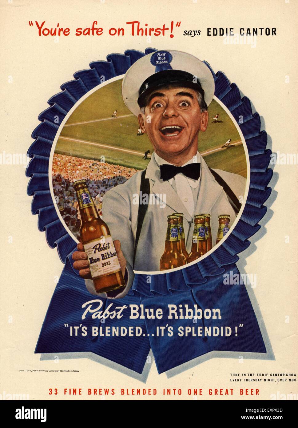 1940s USA Pabst Blue Ribbon Magazine Advert Stock Photo - Alamy