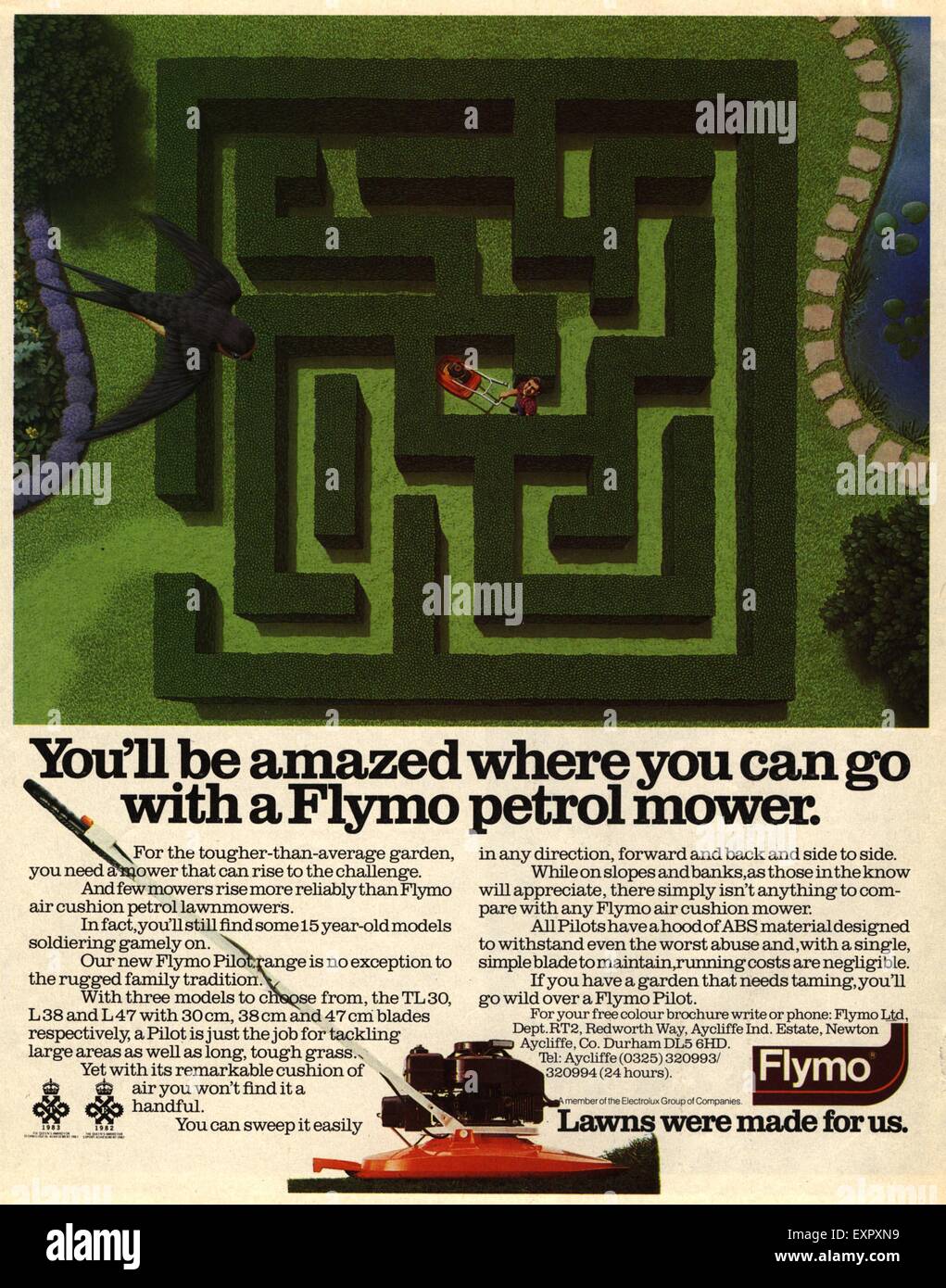 1980s UK Flymo Magazine Advert Stock Photo - Alamy