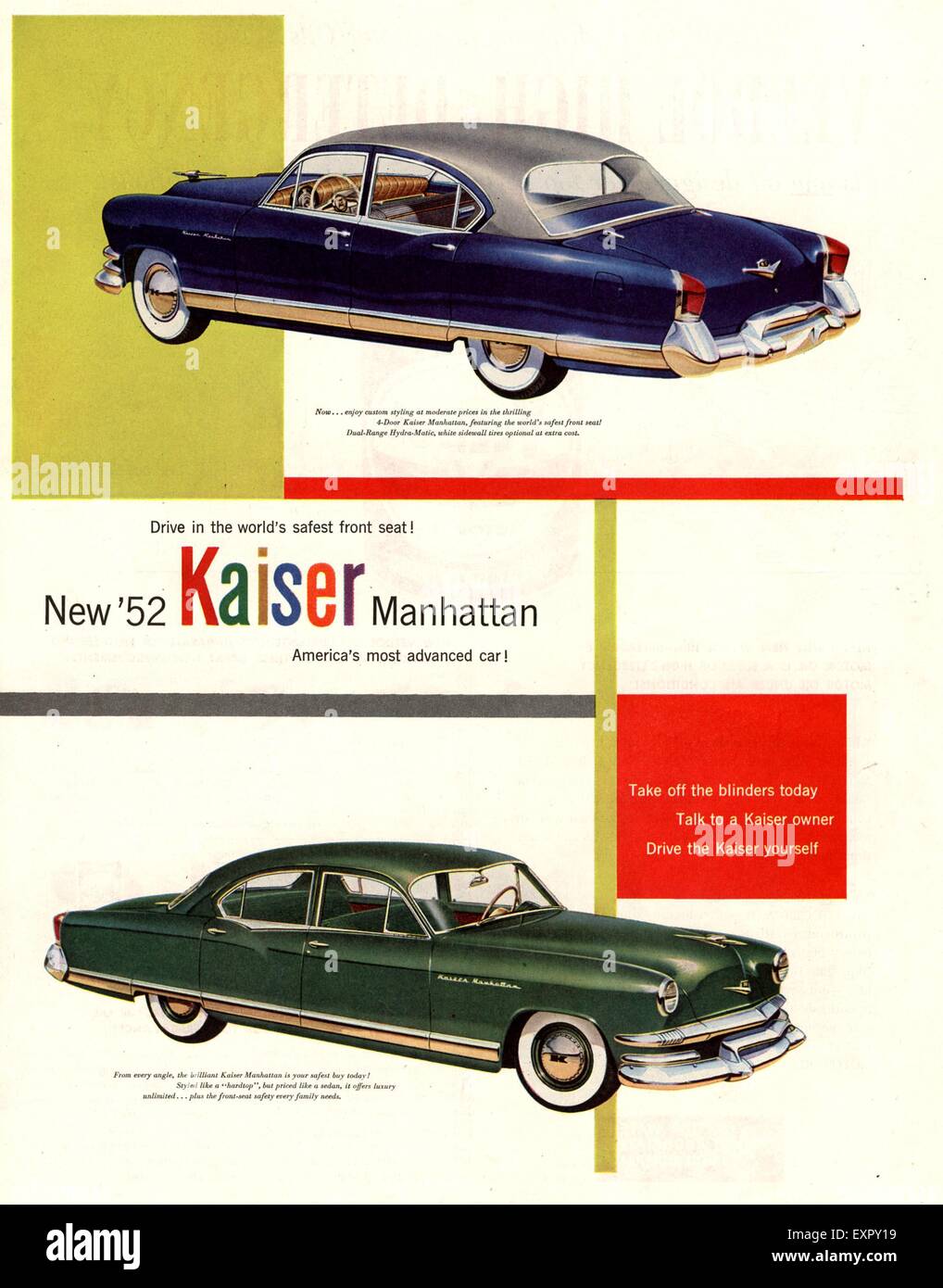 1950s USA Kaiser Cars Magazine Advert Stock Photo - Alamy