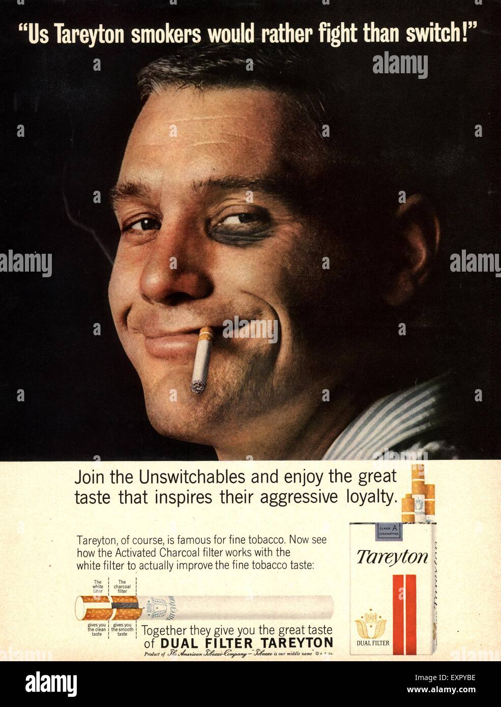 1960s USA Tareyton Cigarettes Magazine Advert Stock Photo - Alamy