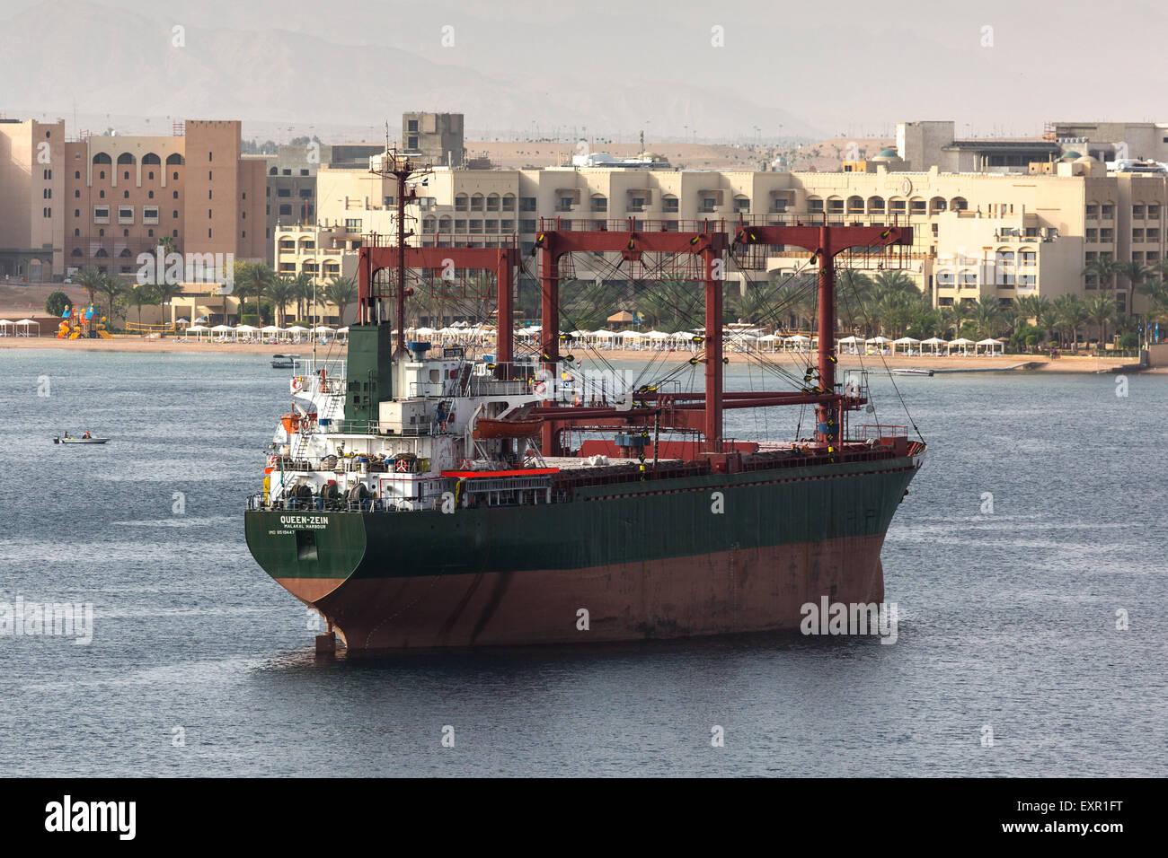 Cargo ship at anchor. Port of Aqaba Jordan Middle East Stock Photo - Alamy