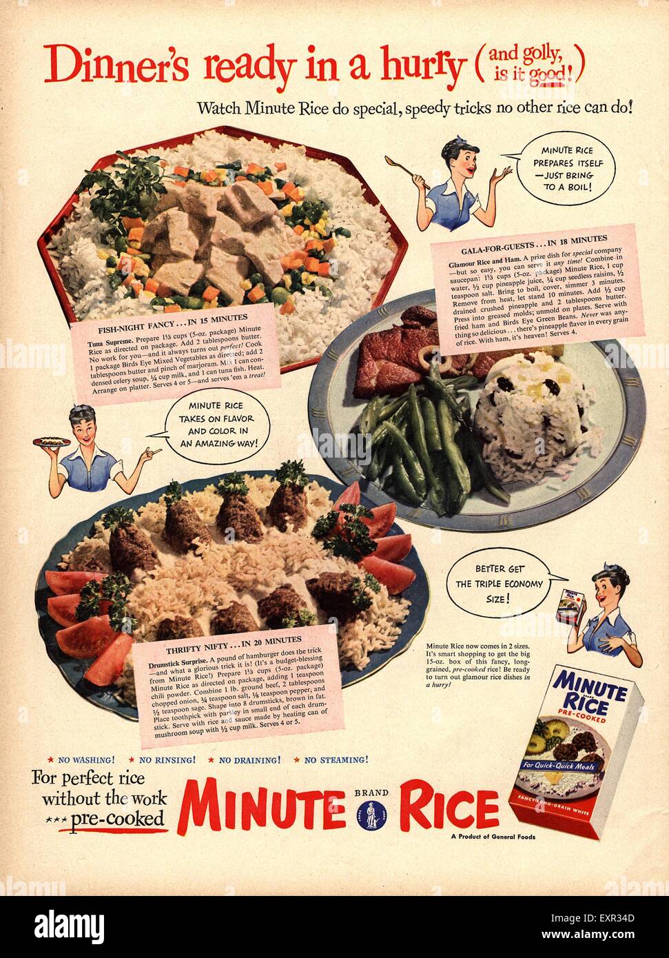 1950s USA Minute Rice Magazine Advert Stock Photo - Alamy