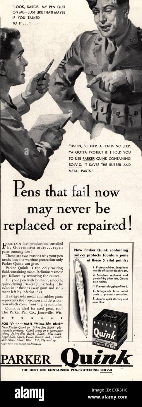 1940s USA Quink Magazine Advert Stock Photo - Alamy