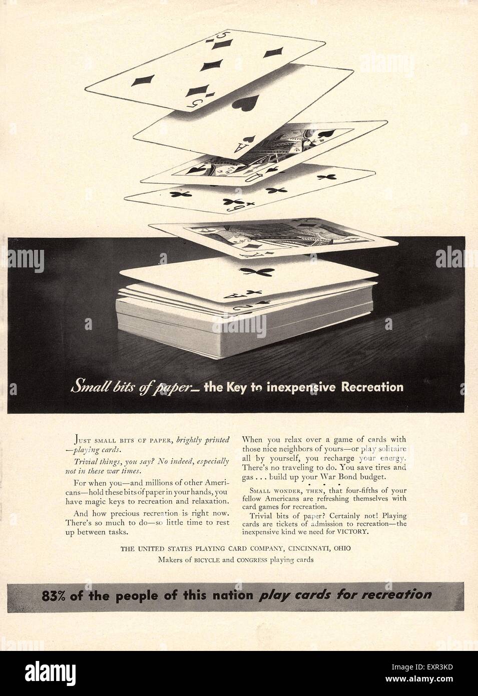 1940s USA Bicycle Playing Cards Magazine Advert Stock Photo - Alamy