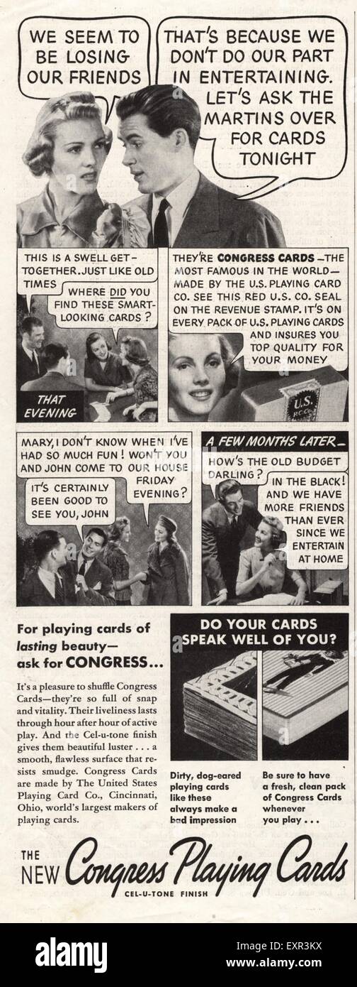 1950s USA Congress Playing Cards Magazine Advert Stock Photo - Alamy