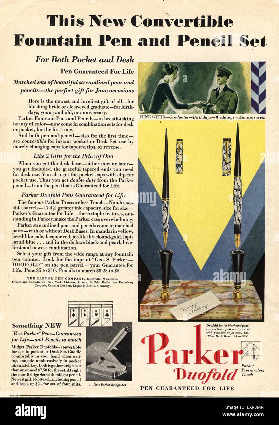 1920s USA Parker Duofold Pens Magazine Advert Stock Photo - Alamy