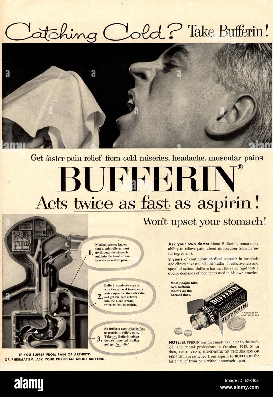 1950s USA Bufferin Magazine Advert Stock Photo - Alamy