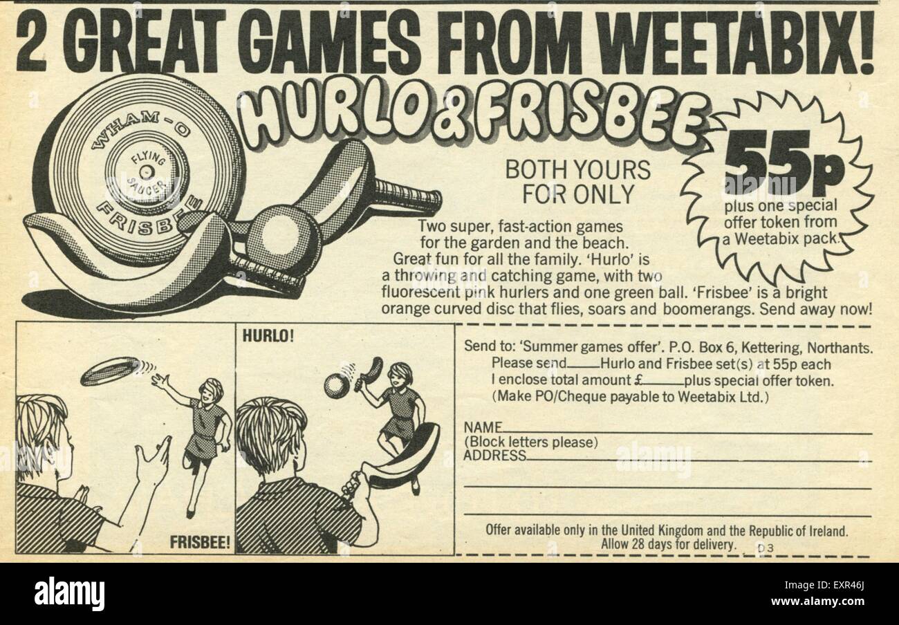 1970s UK Frisbees Magazine Advert Stock Photo - Alamy