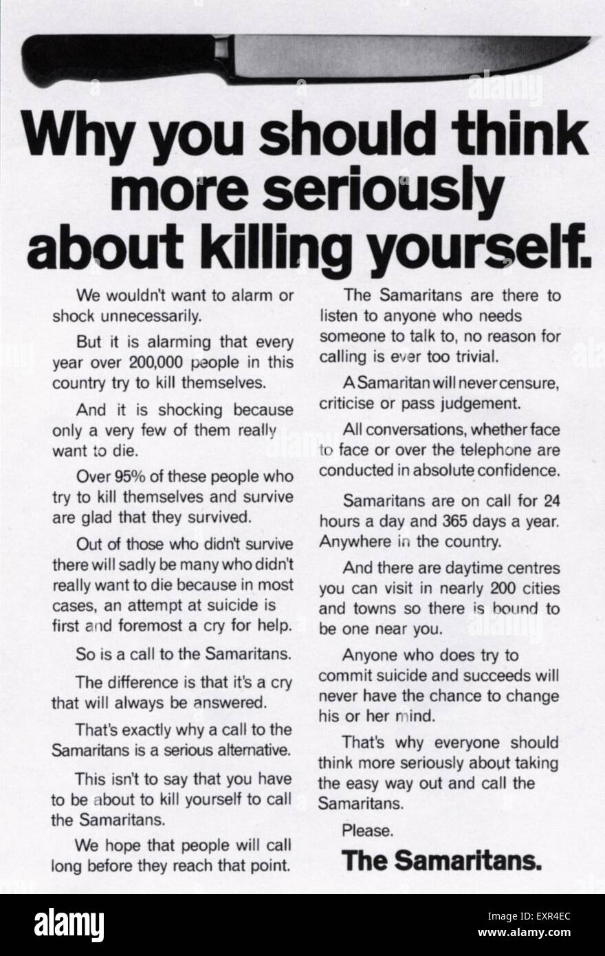 1980s UK The Samaritans Magazine Advert Stock Photo - Alamy