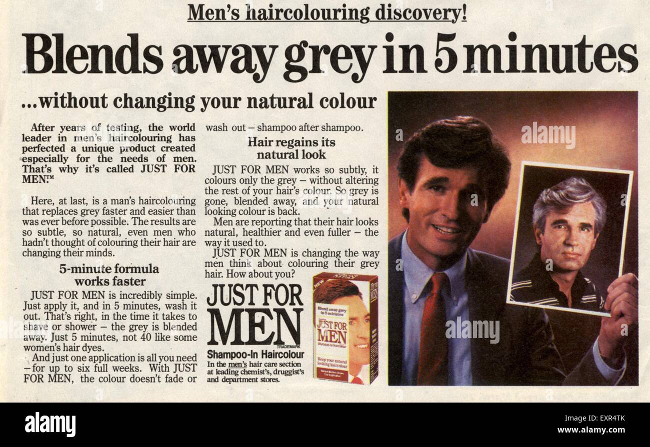 1970s UK Men's Grey Hair Dye Magazine Advert Stock Photo - Alamy