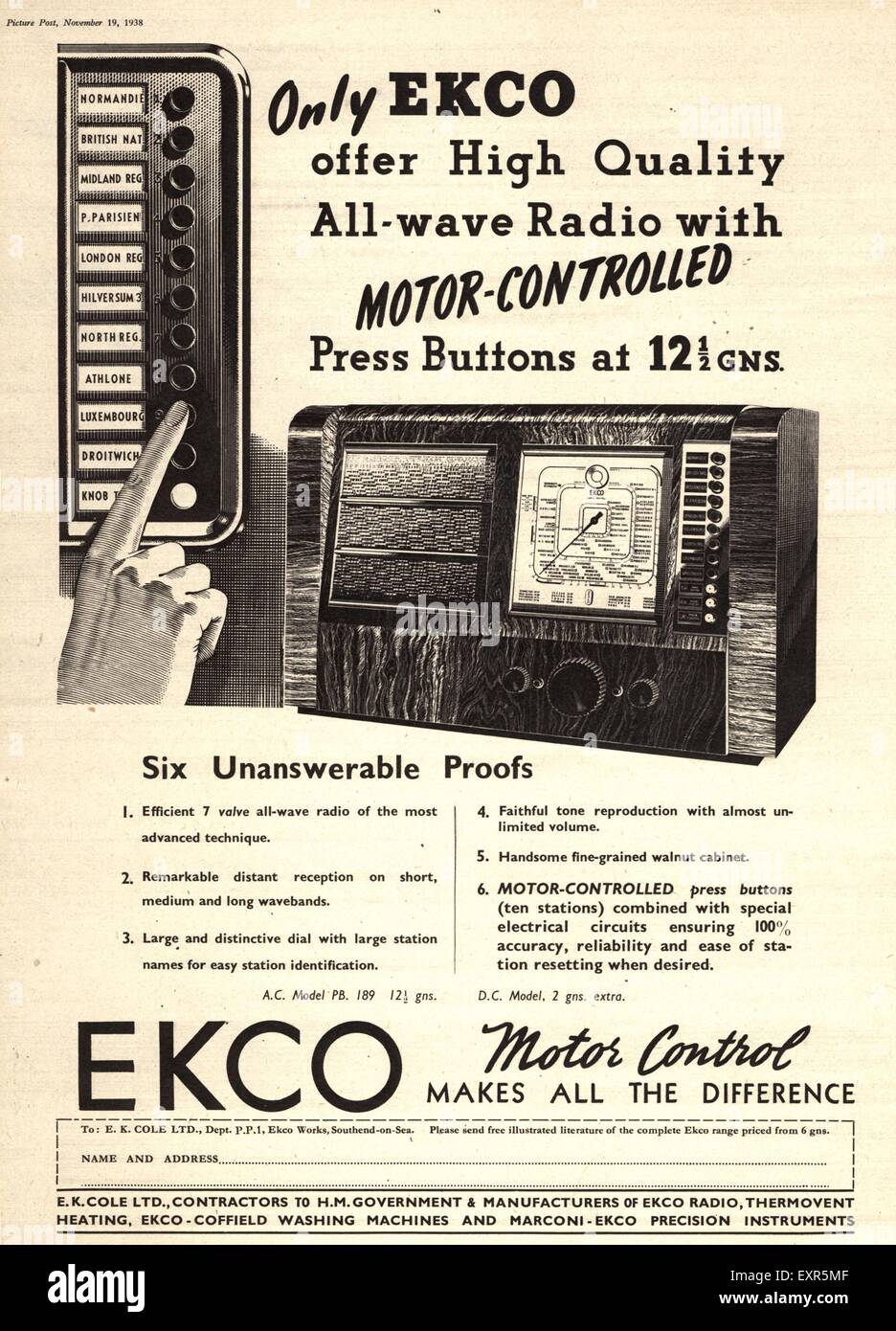 1930s UK Ekco Radios Magazine Advert Stock Photo - Alamy