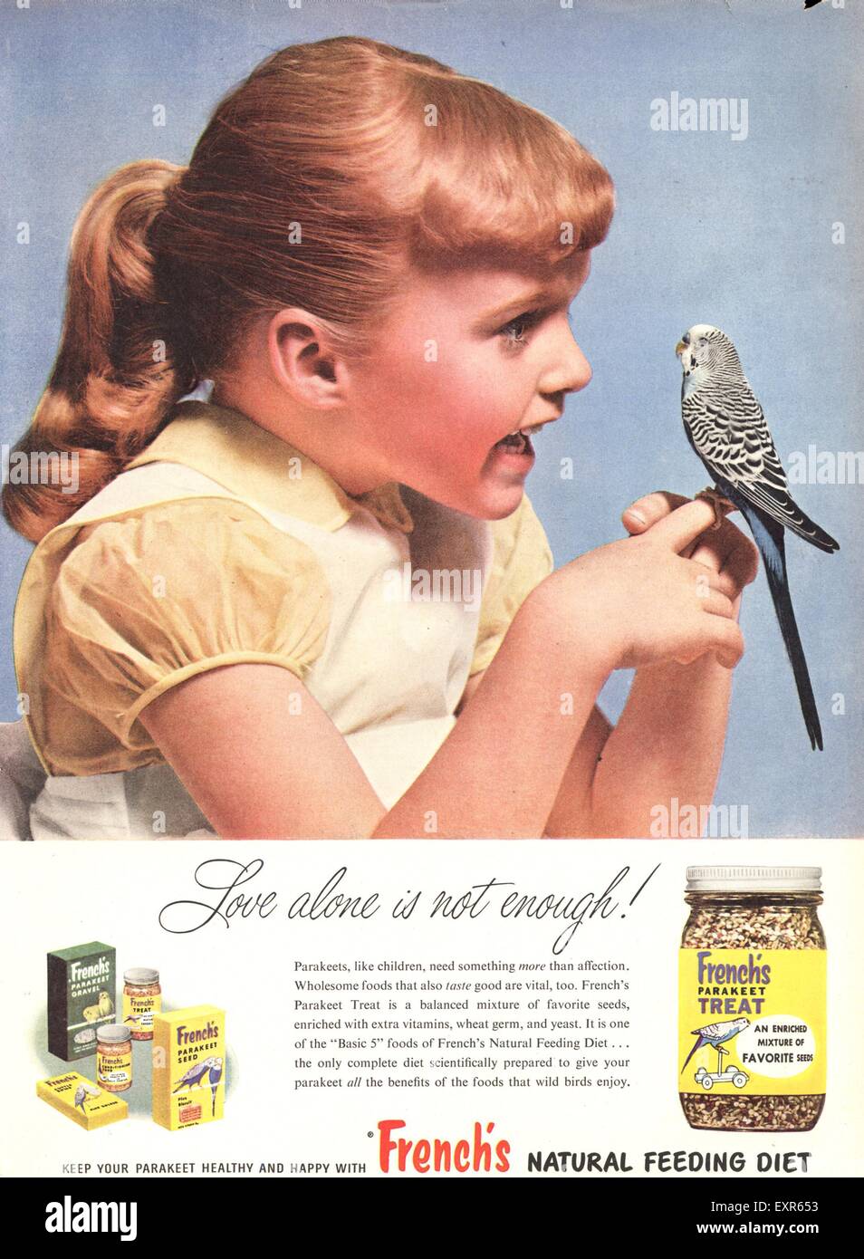 1950s USA French's Bird Seed Magazine Advert Stock Photo - Alamy