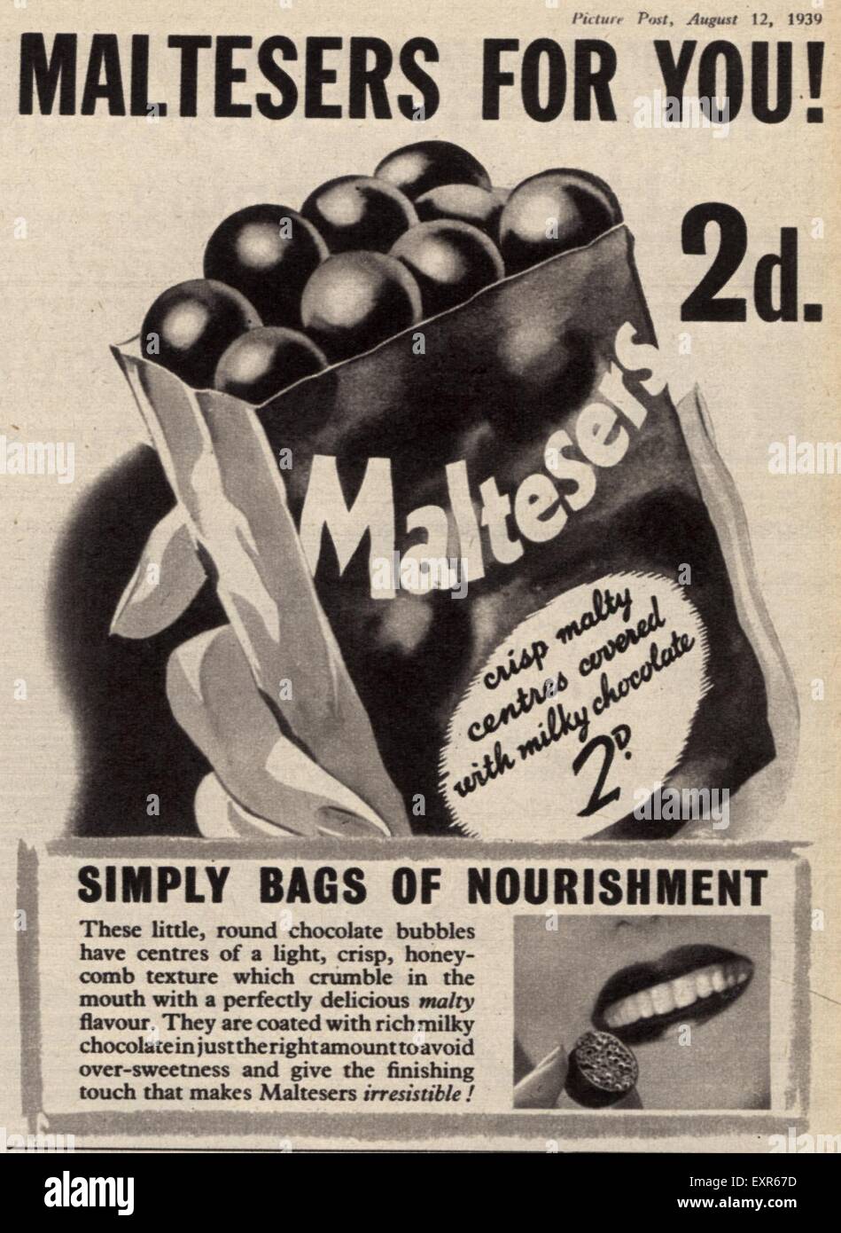 1930s UK Maltesers Magazine Advert Stock Photo - Alamy