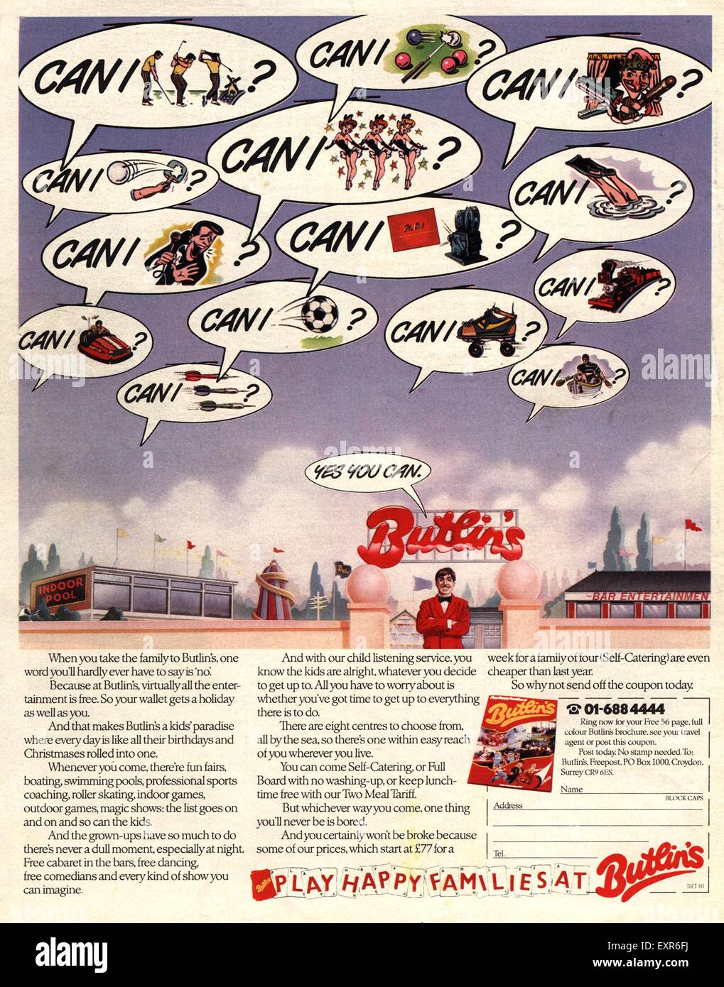 1980s UK Butlin's Magazine Advert Stock Photo - Alamy