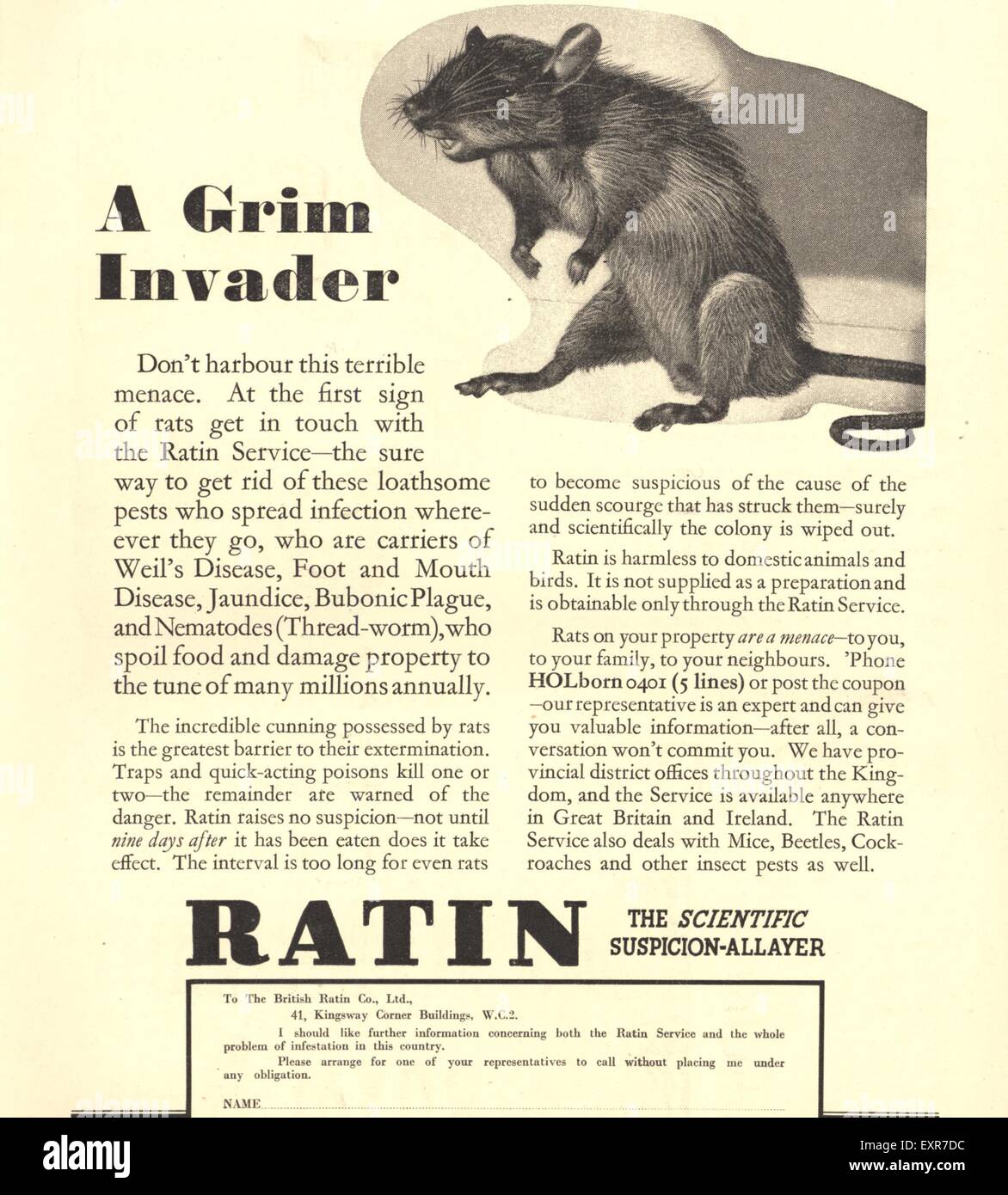 1930s UK Ratin Rats Poison Magazine Advert Stock Photo - Alamy
