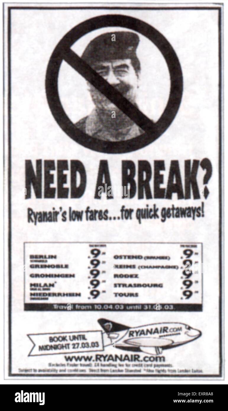 2000s UK Ryan Air Ryanair Airlines Magazine Advert Stock Photo - Alamy