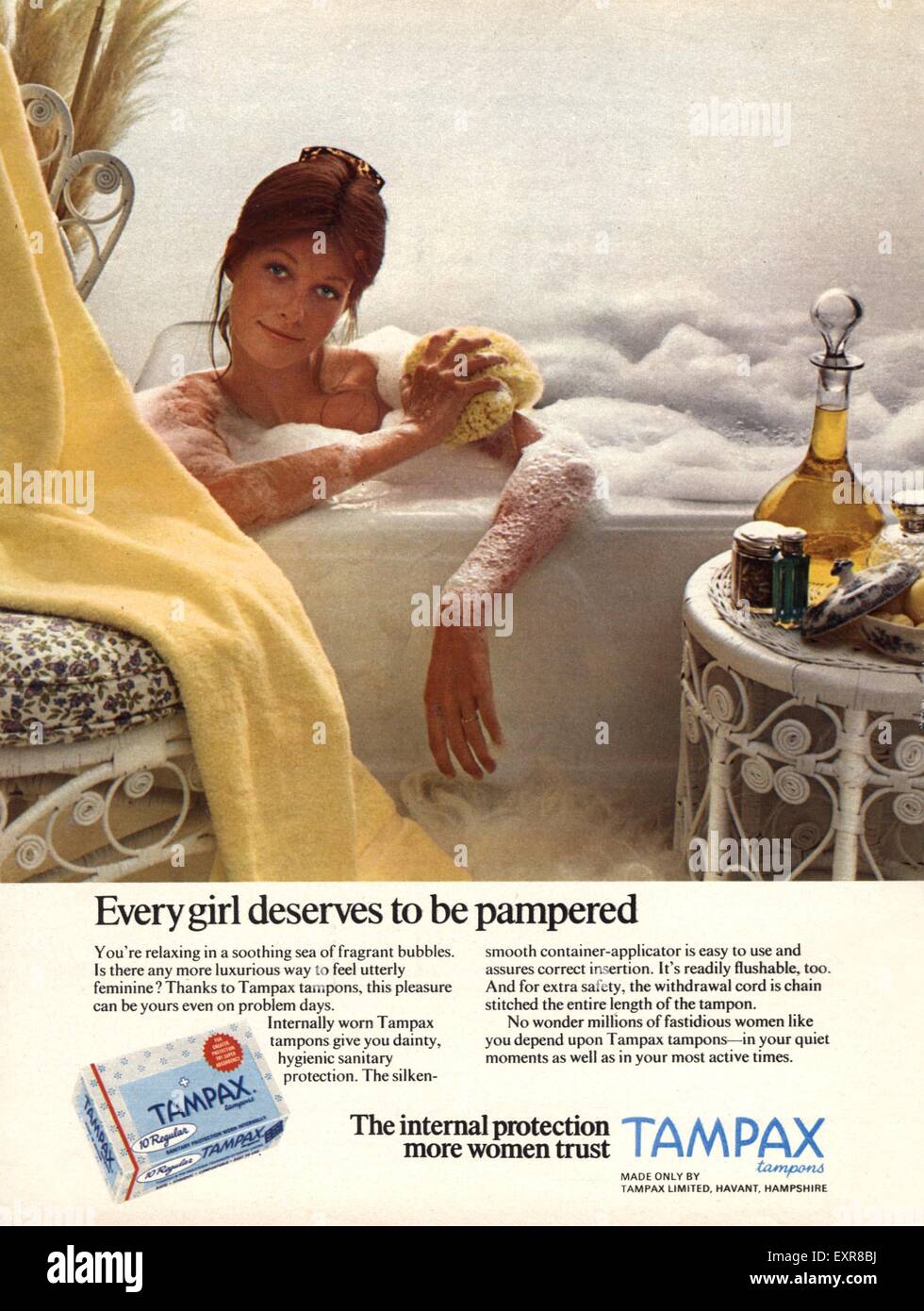 1970s UK Tampax Magazine Advert Stock Photo - Alamy